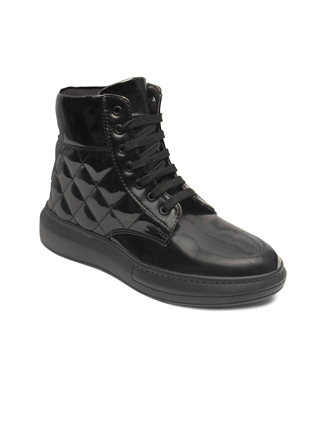 Buy AfroJack Women Black Textured Mid Top Flat Boots - Boots for Women ...