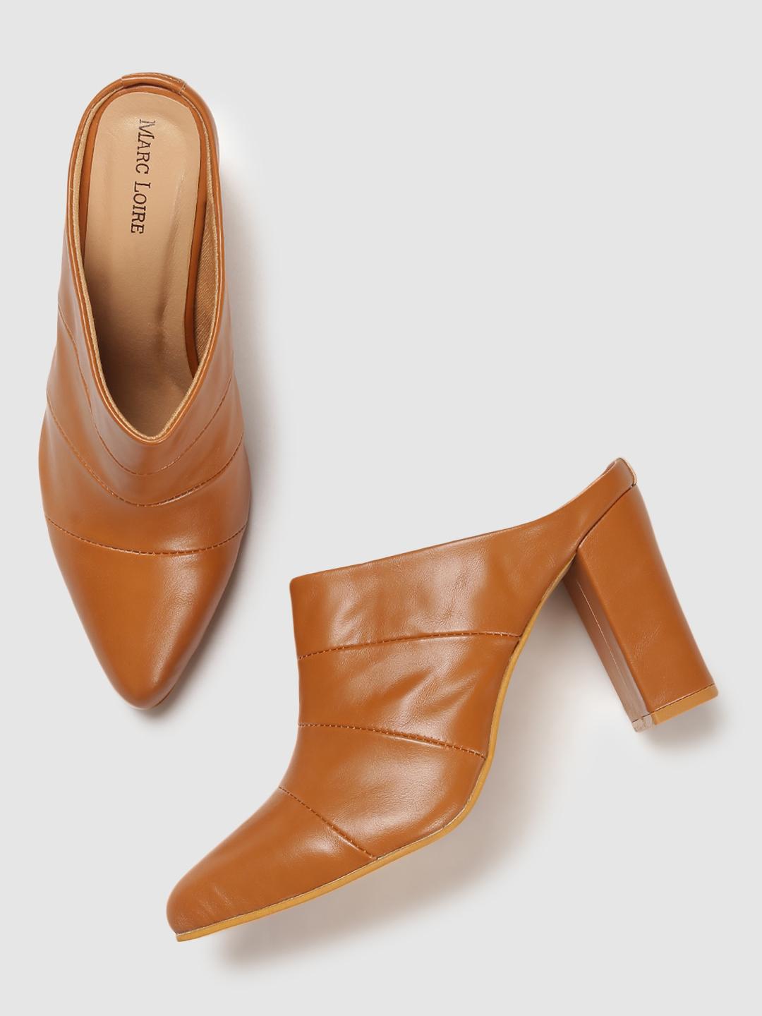 Buy Marc Loire Tan Brown Work Block Heel Mules - Heels for Women ...