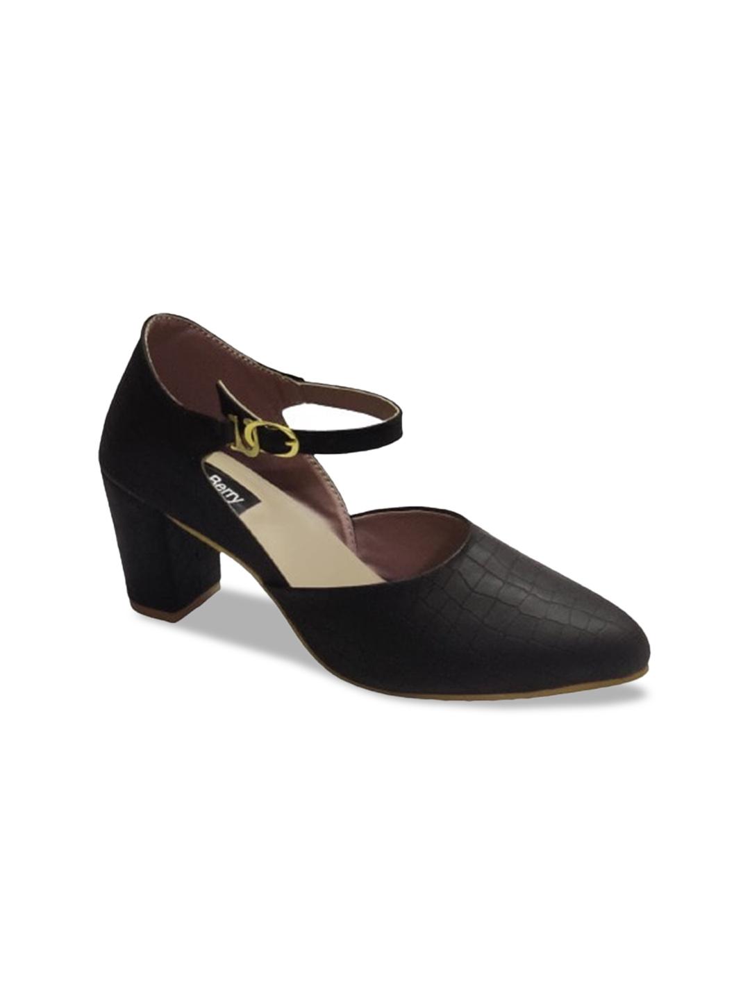 Buy WOMENS BERRY Women Black Textured Block Pumps - Heels for Women ...