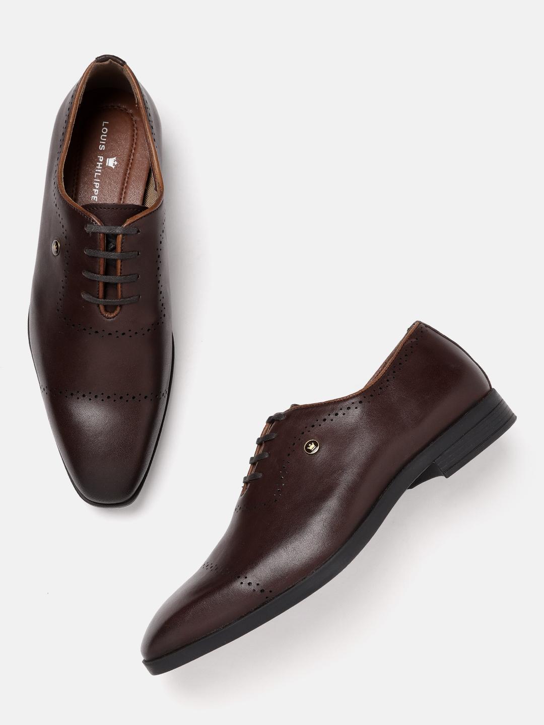 Buy Louis Philippe Men Coffee Brown Solid Leather Formal Oxfords With ...