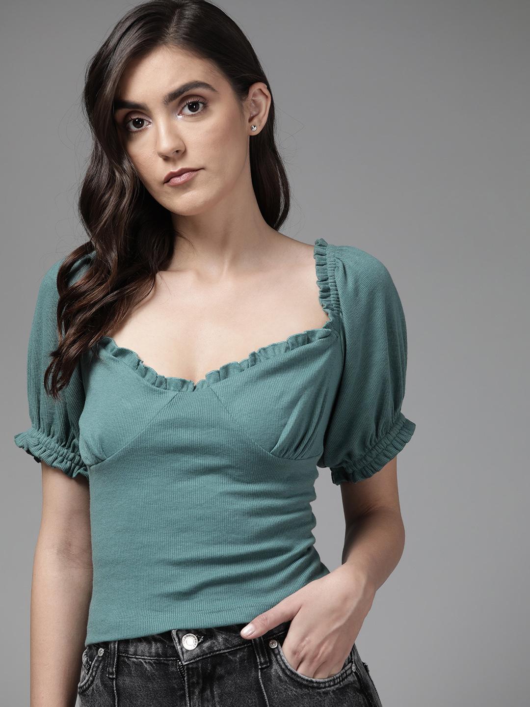 Buy Roadster Teal Solid Strings Attached Top - Tops for Women 16902088 ...