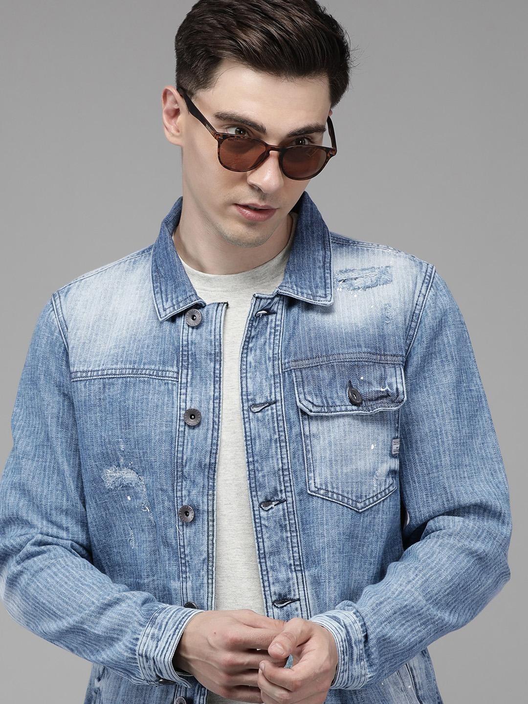 Buy Voi Jeans Men Blue Pure Cotton Washed Denim Jacket - Jackets for ...