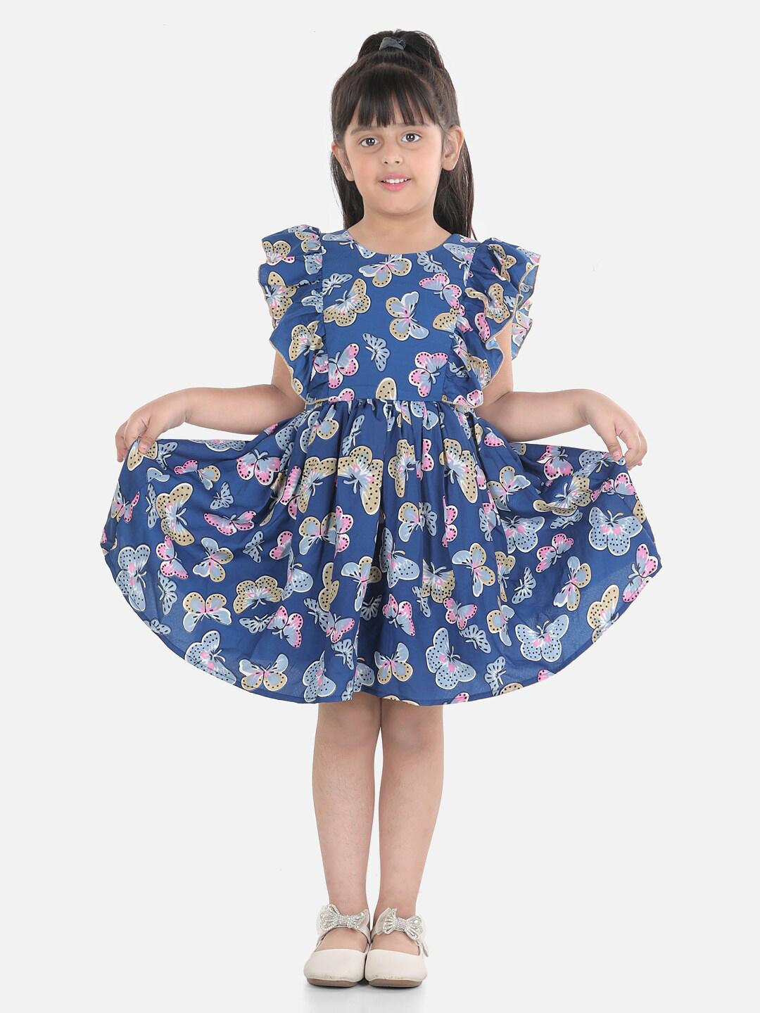 Buy AWW HUNNIE Girls Blue Floral Printed Crepe Dress - Dresses for ...