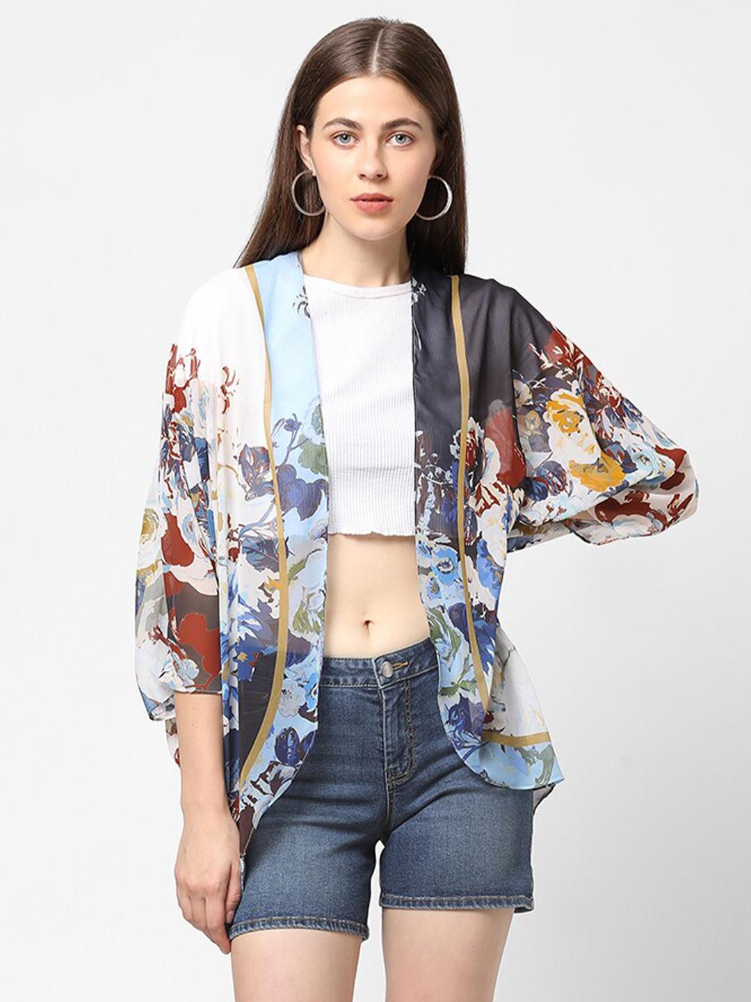 Buy Cloth Haus India Women Blue & Grey Printed Shrug - Shrug for Women ...