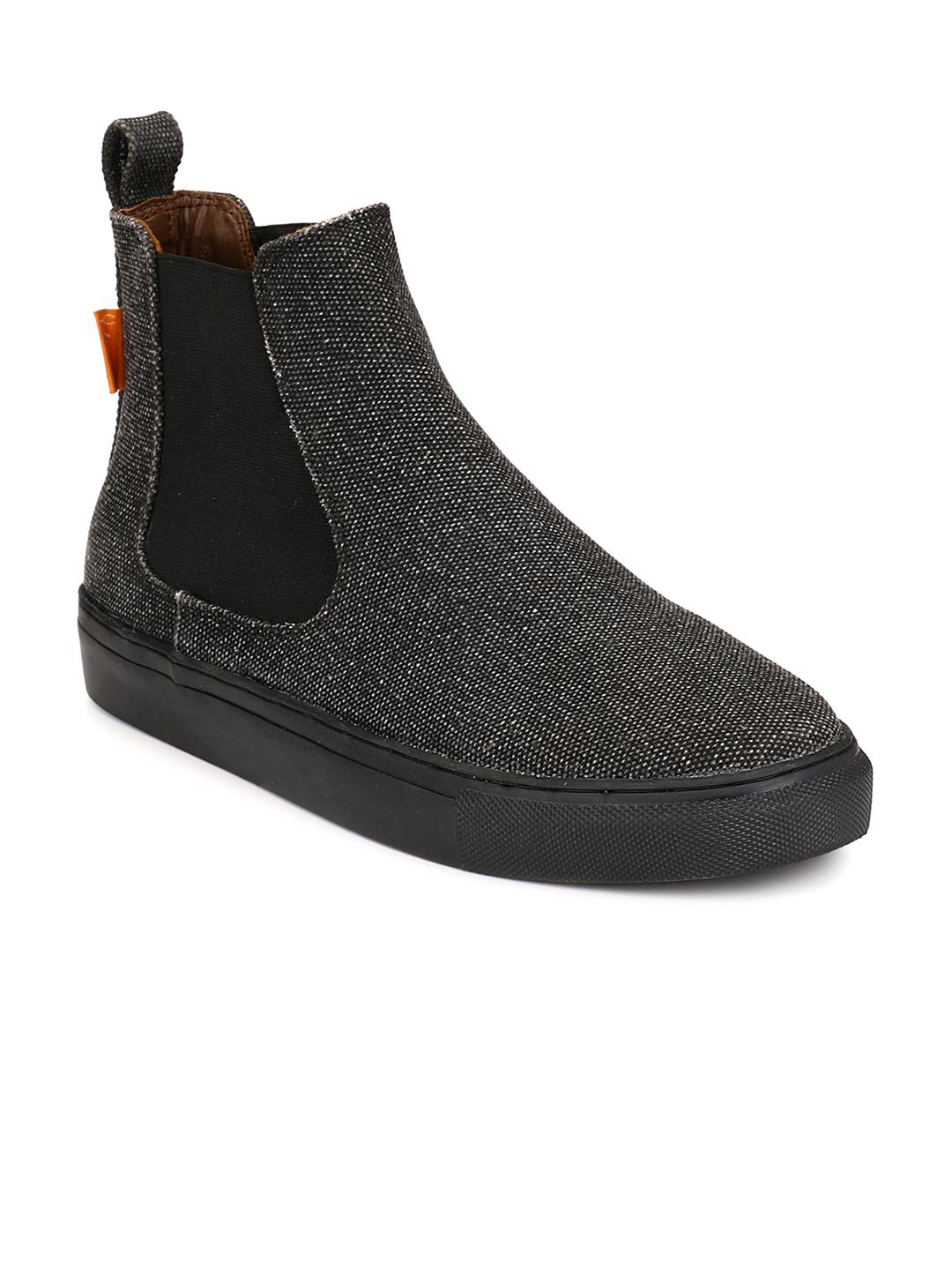 Buy HIROLAS Men Charcoal Grey Solid Flat Boots - Casual Shoes for Men ...