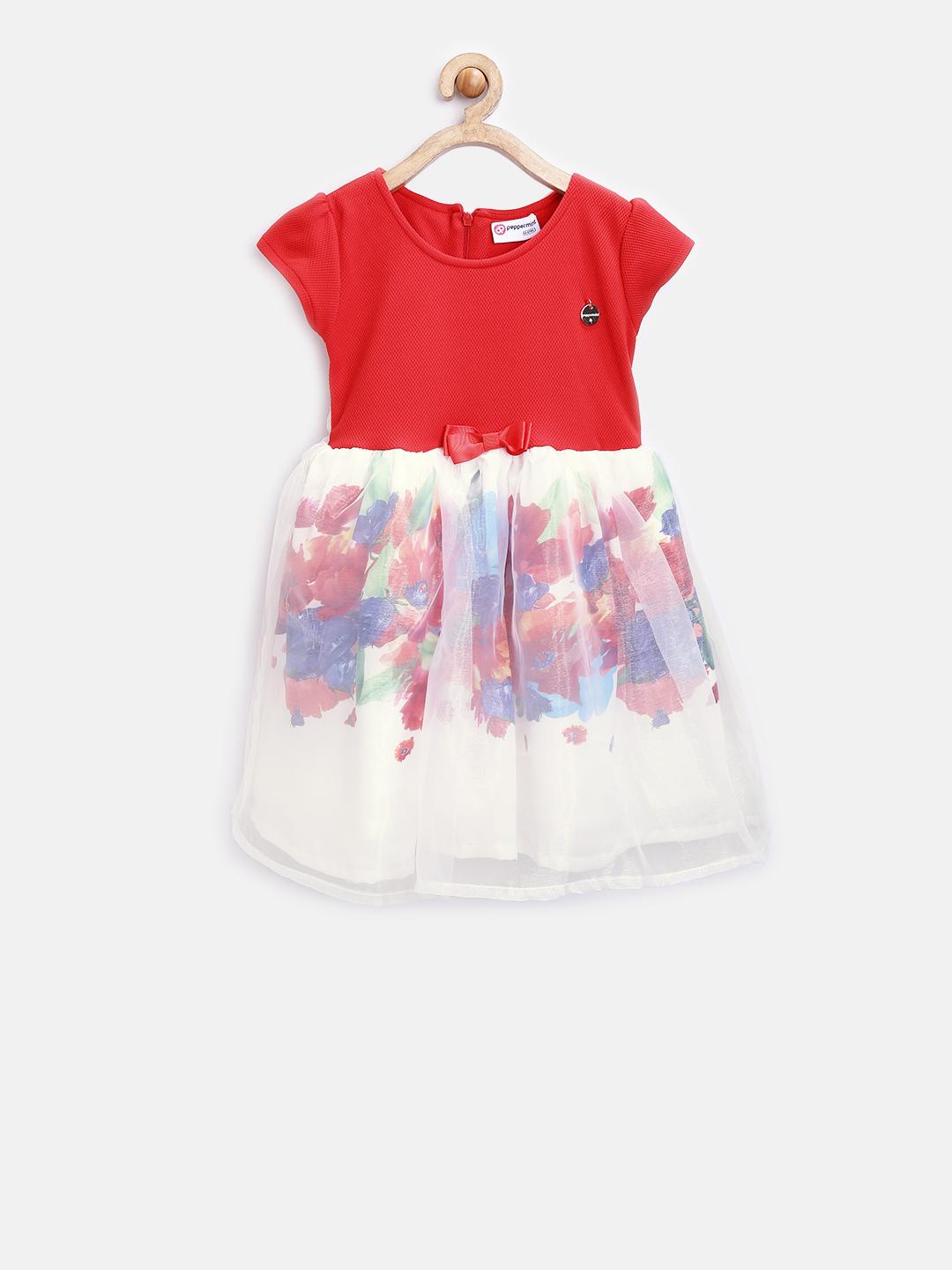 Buy Peppermint Girls Red Floral Printed Fit & Flare Dress - Dresses for ...