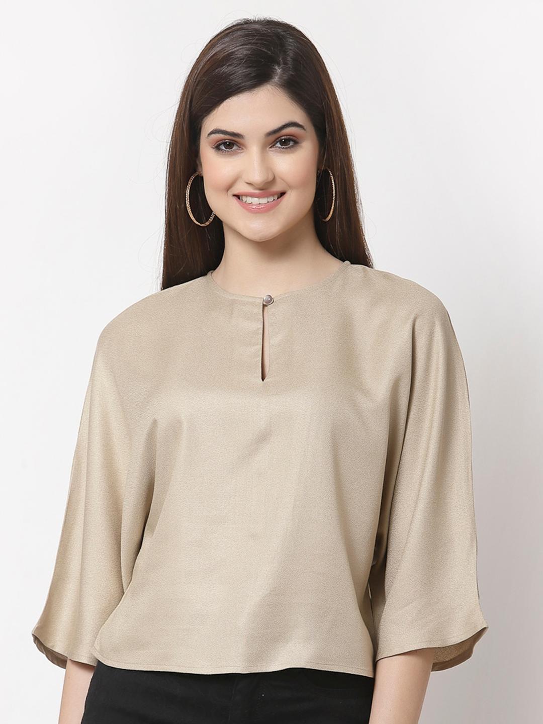 Buy Style Quotient Beige Keyhole Neck Crepe Top - Tops for Women ...