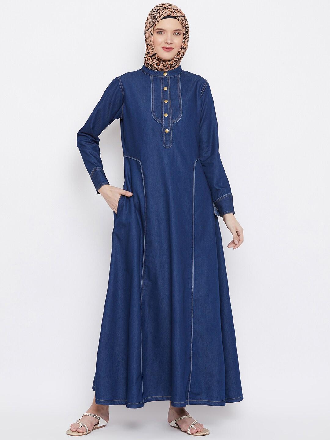 Buy MOMIN LIBAS Women Blue Solid Denim Abaya - Burqas for Women ...