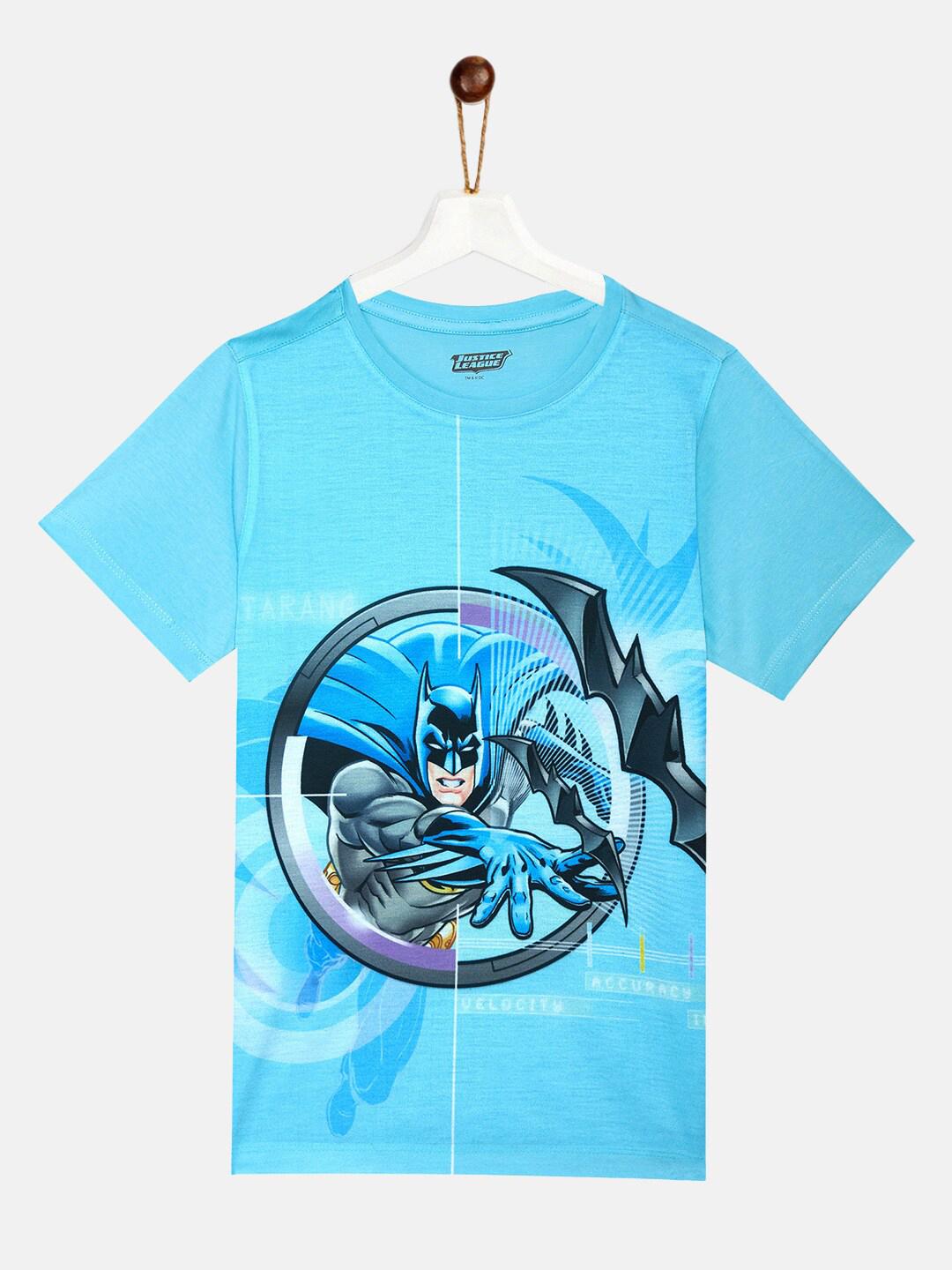 Buy YK Justice League Boys Turquoise Blue Pure Cotton Batman Printed ...