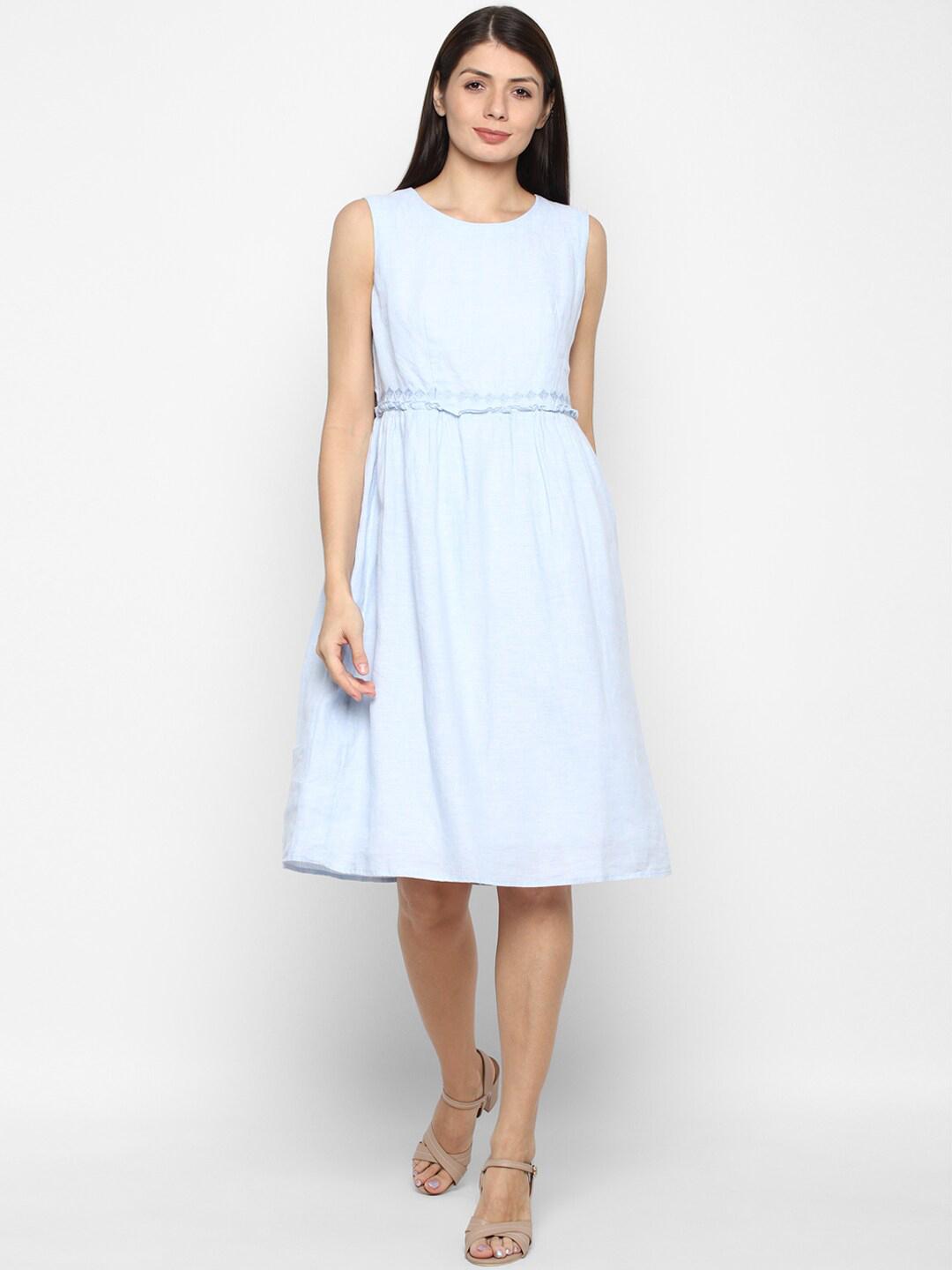 Buy Allen Solly Woman Blue Linen A Line Dress - Dresses for Women ...