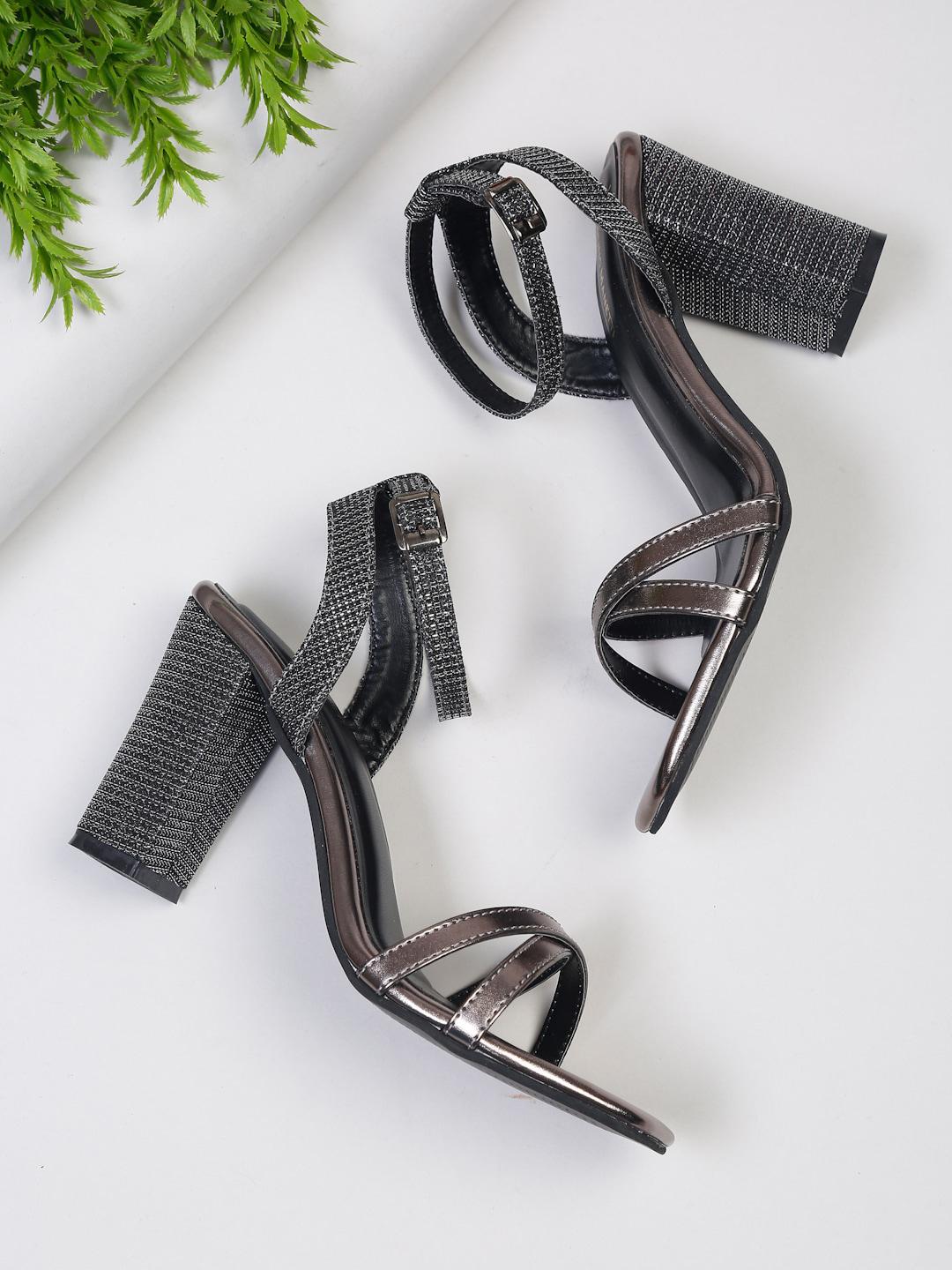 Buy Bruno Manetti Grey Embellished PU High Top Block Sandals - Heels ...