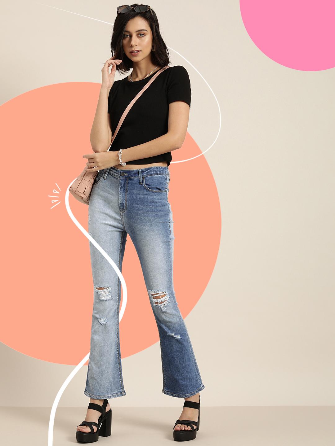 Buy Moda Rapido Women Blue Bootcut High Rise Mildly Distressed Heavy ...