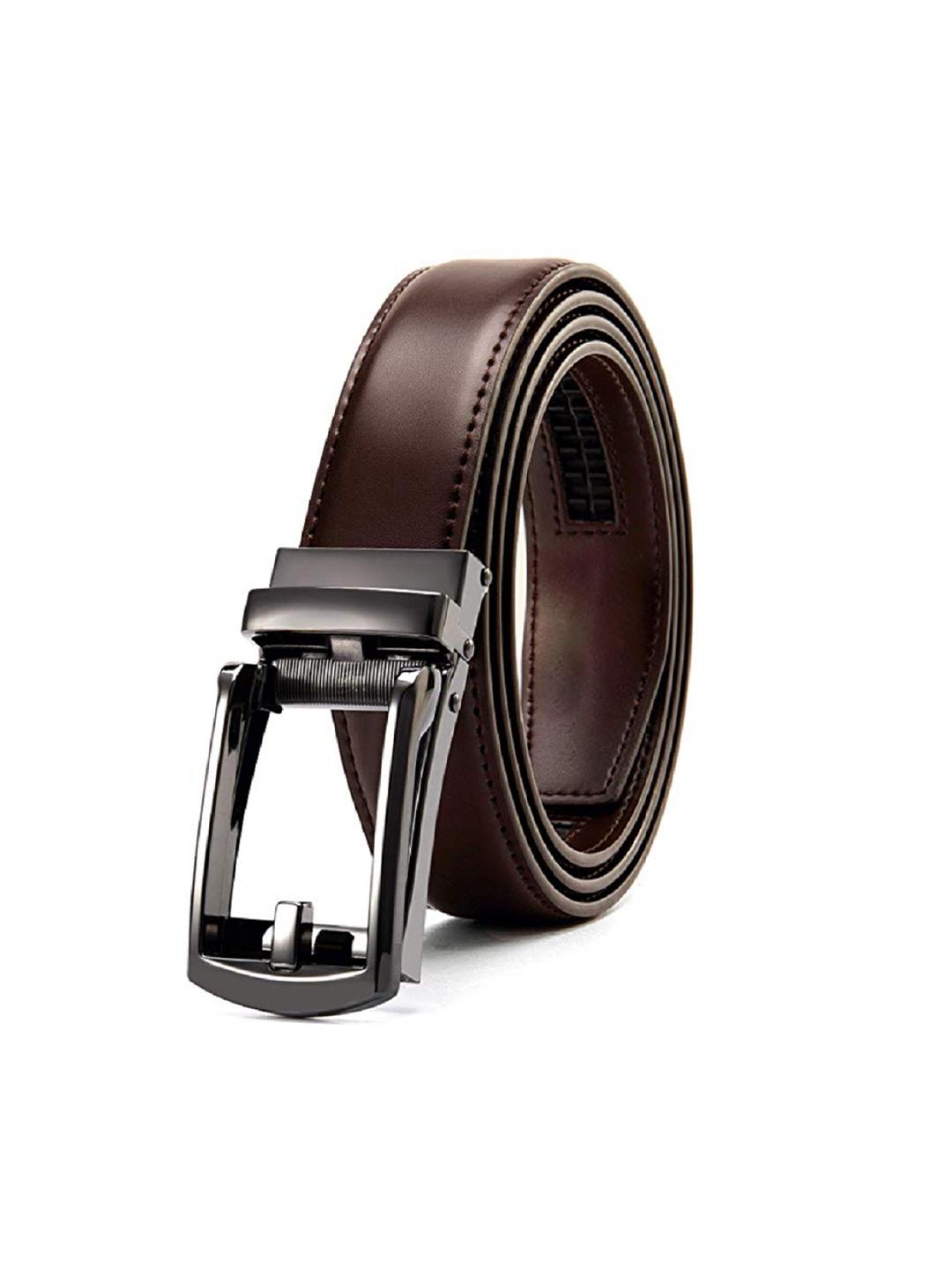 Buy CONTACTS Men Auto Lock Brown Leather Belt - Belts for Men 17137372 ...