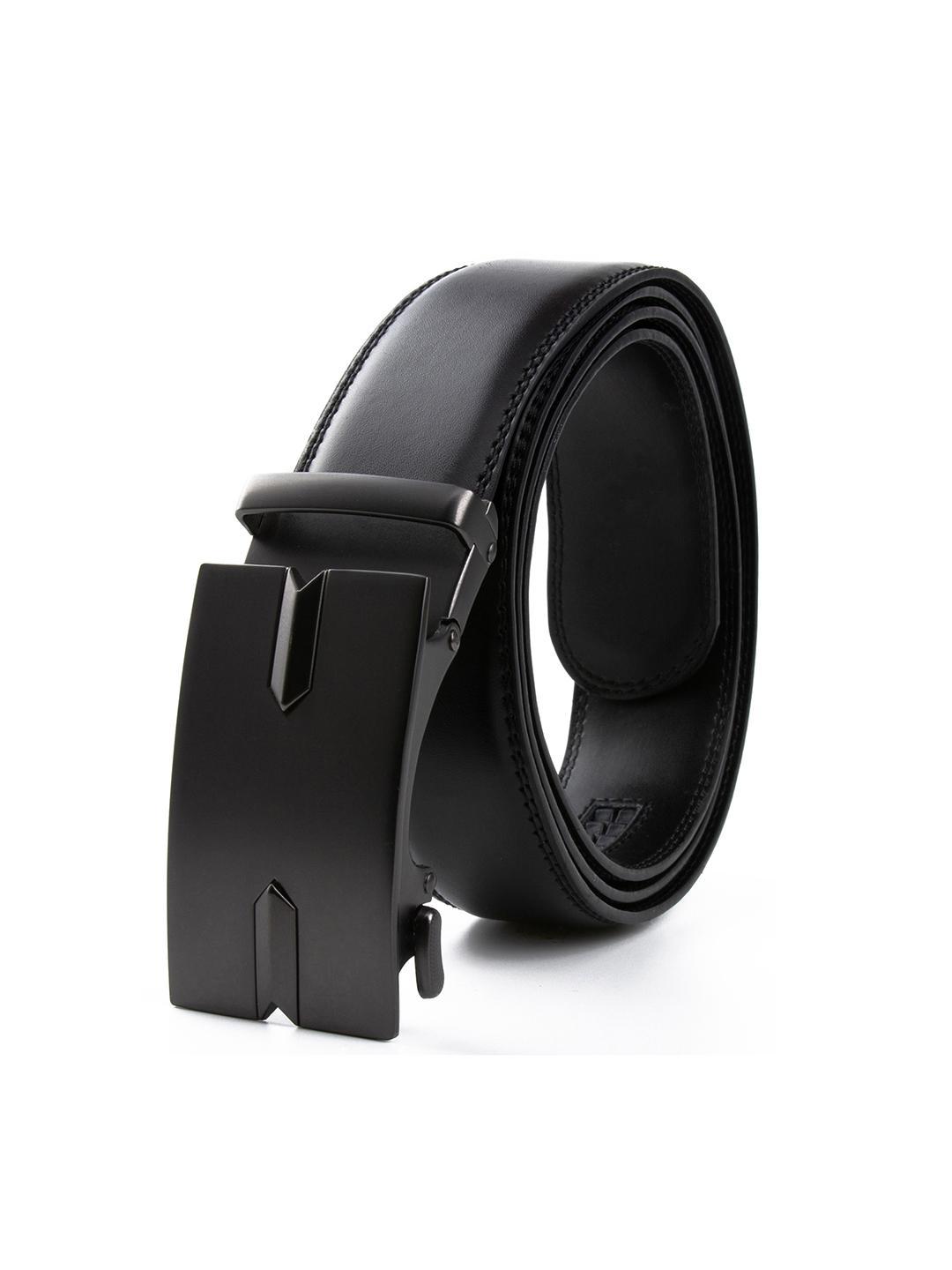 Buy CONTACTS Men Black Leather Auto Lock Buckle Belt - Belts for Men ...