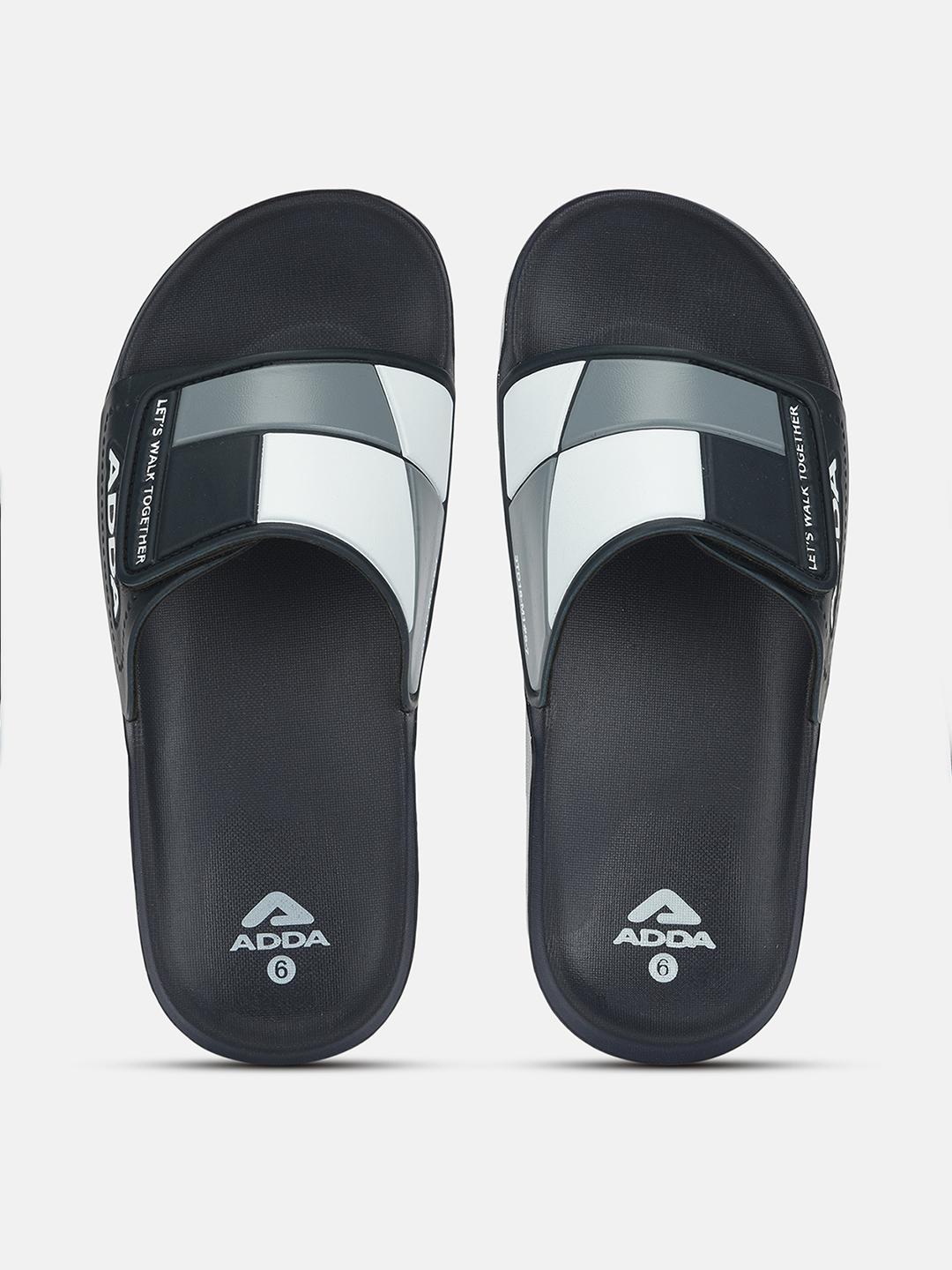 Buy Adda Men Navy Blue & Grey Colourblocked Rubber Sliders - Flip Flops ...