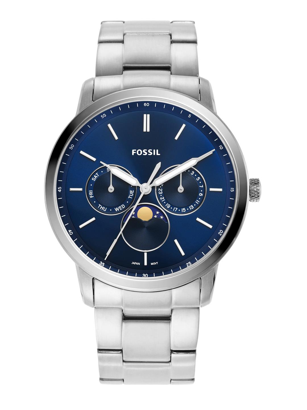 Buy Fossil Men Blue Patterned Dial Stainless Steel Bracelet Style ...