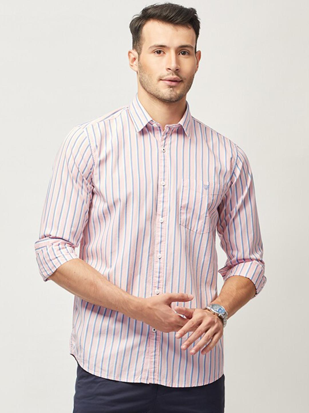 Buy J Hampstead Men Pink Classic Slim Fit Striped Cotton Casual Shirt ...