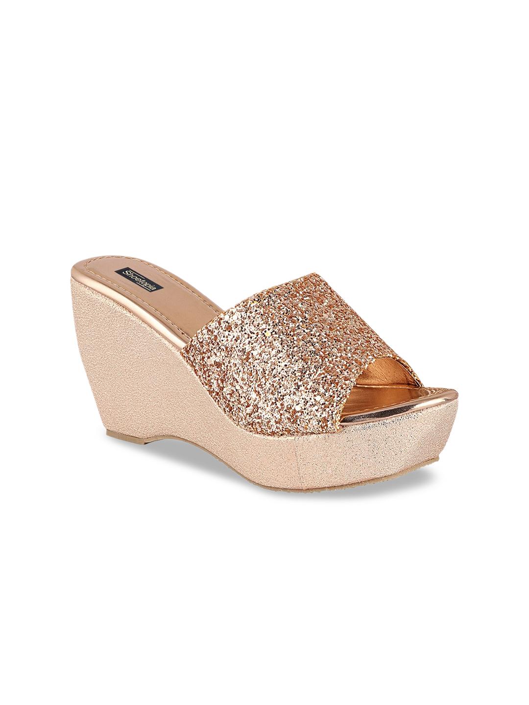 Buy Shoetopia Copper Toned Embellished Party Wedge Peep Toes - Heels ...