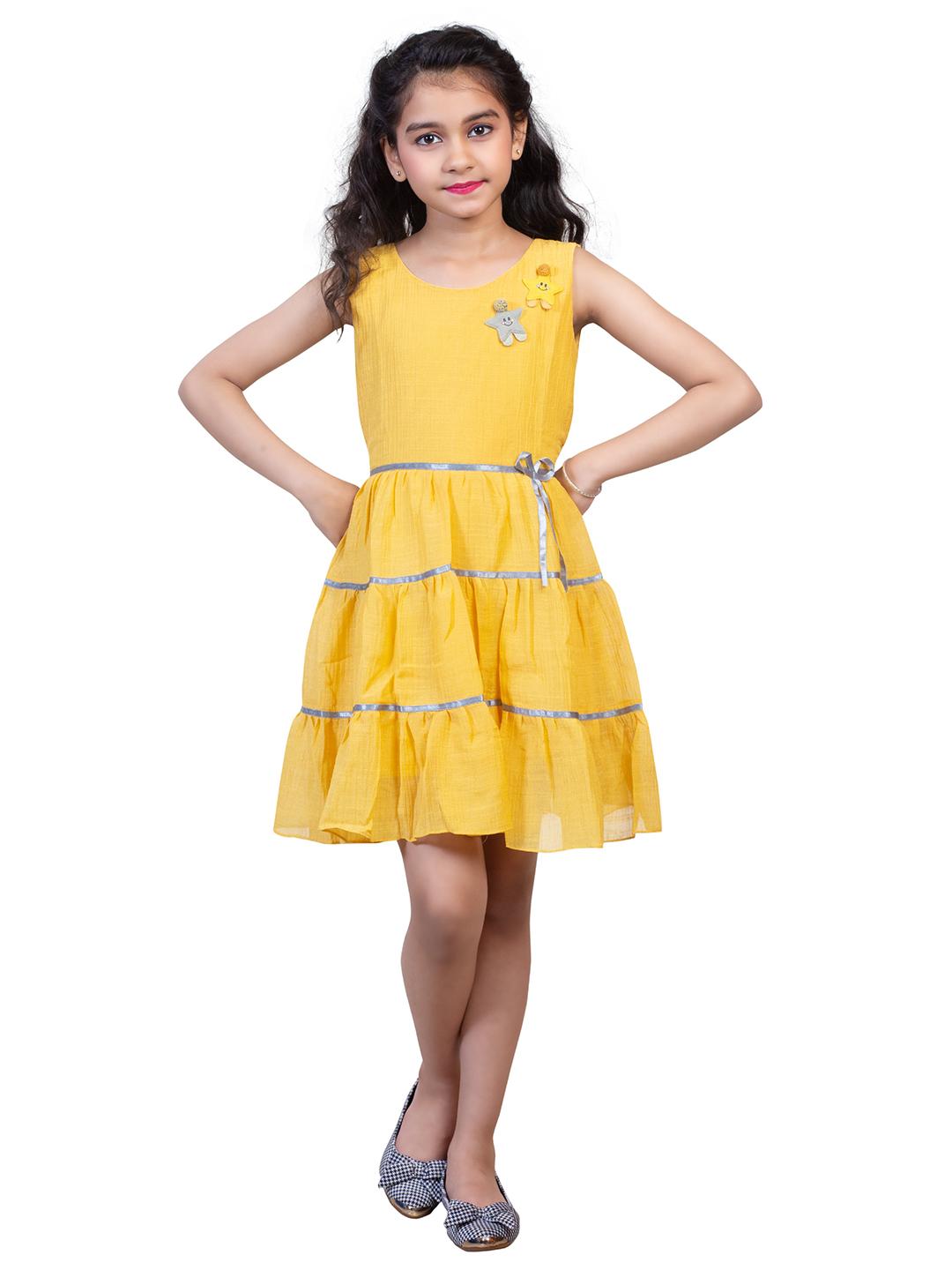 Buy Nottie Planet Girls Mustard Yellow Fit & Flare Dress - Dresses for ...