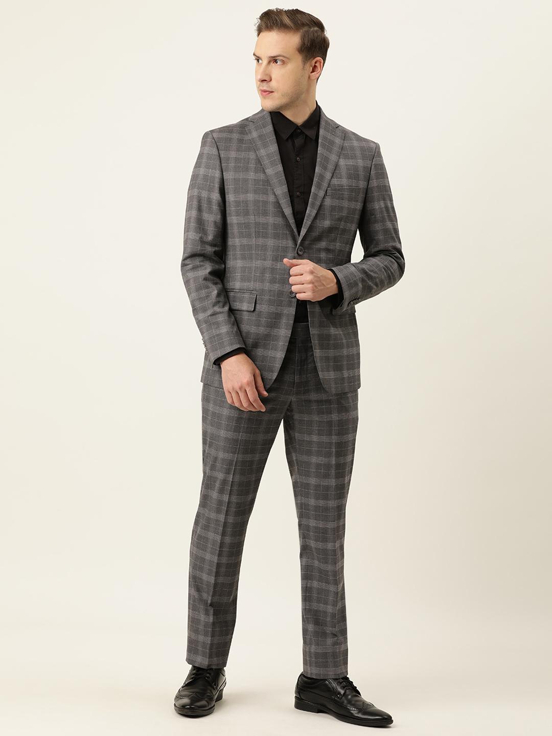 Buy Peter England Men Grey Checked Single Breasted Slim Fit Formal Suit ...