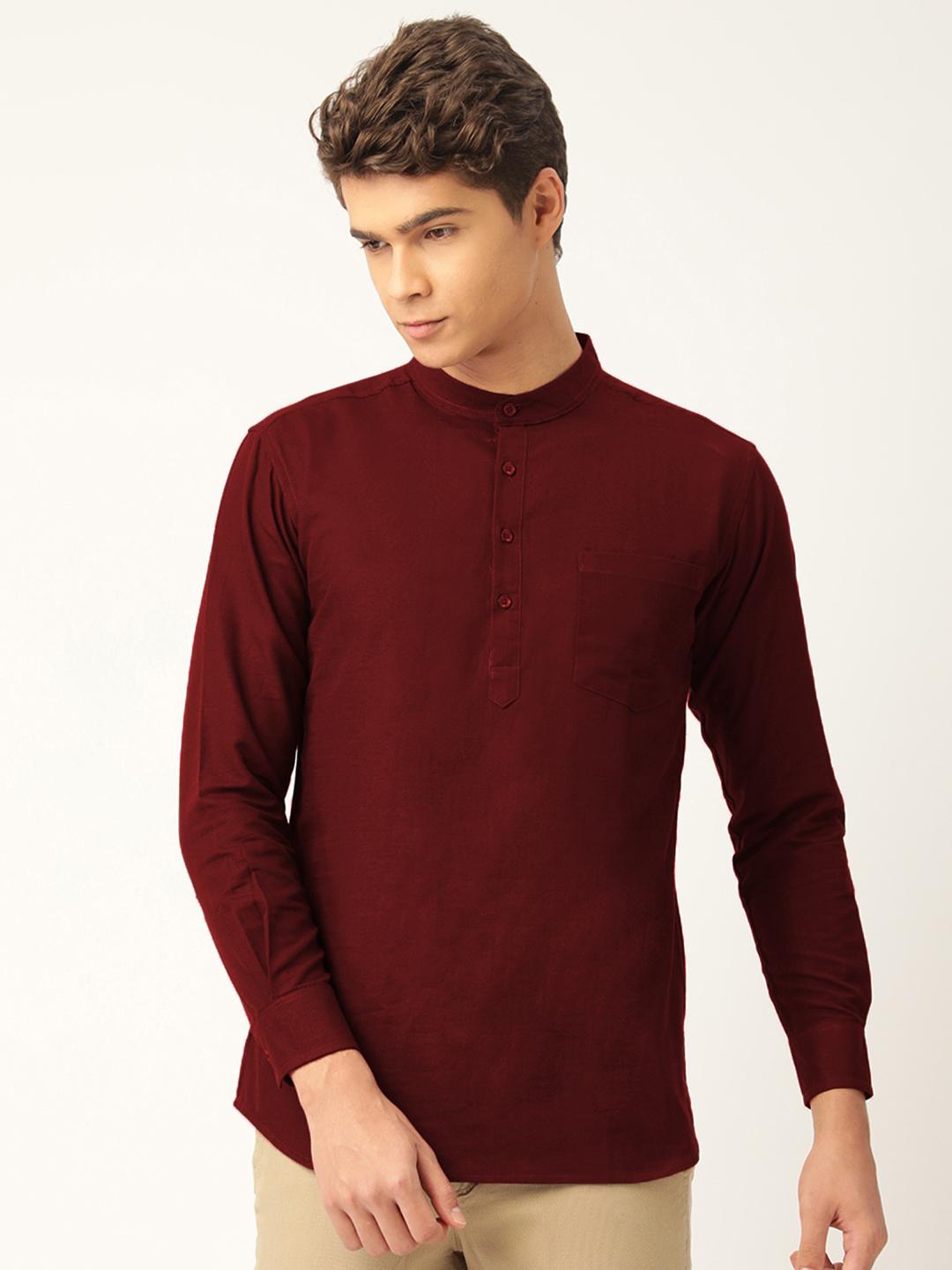 Buy WHITE HEART Men Maroon Mandarin Collar Cotton Kurta - Kurtas for ...