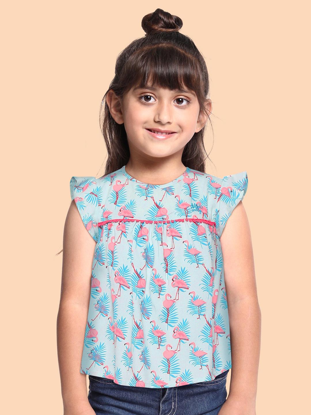 Buy Allen Solly Junior Girls Sea Green & Pink Printed A Line Top - Tops ...