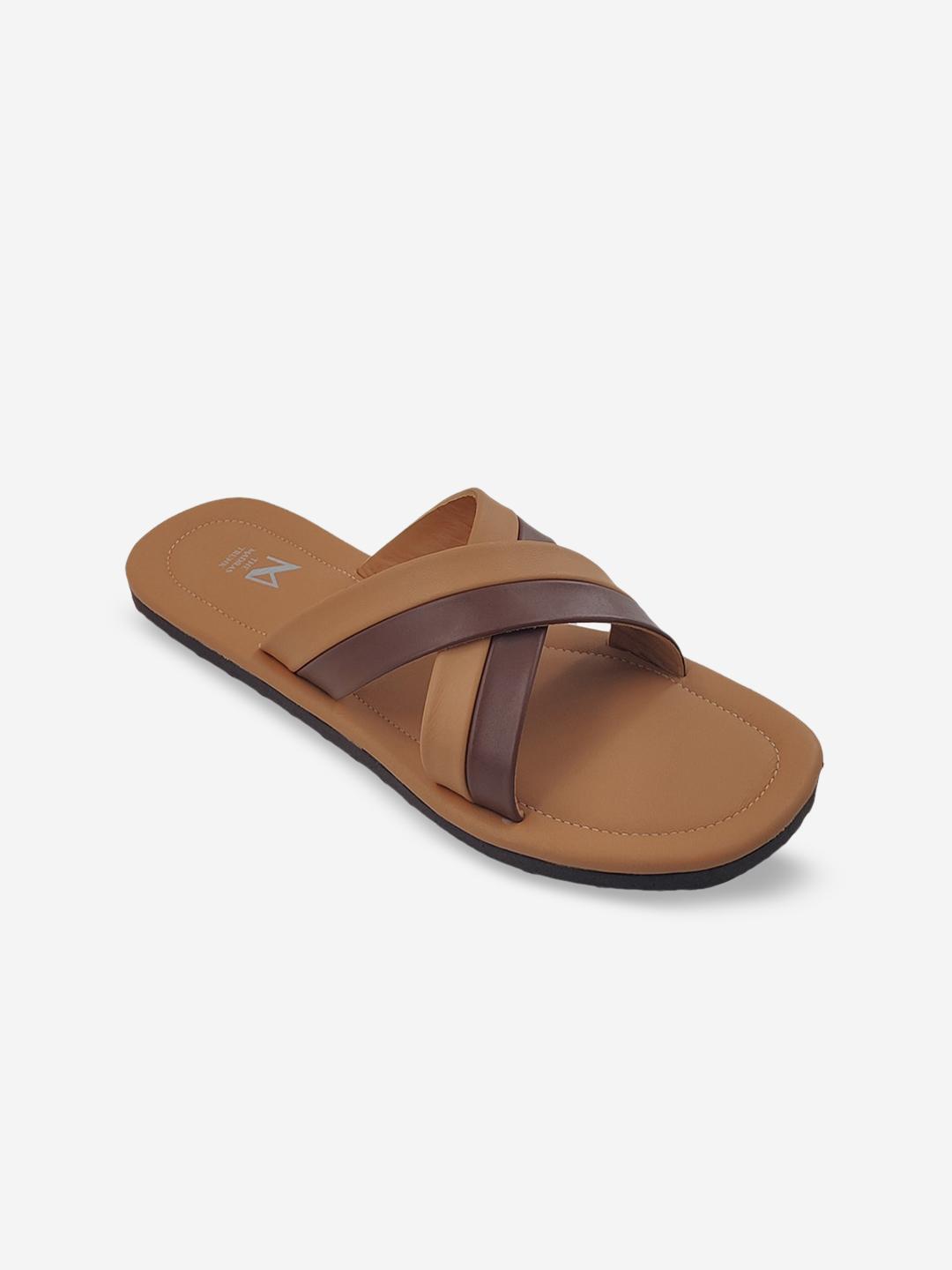 Buy THE MADRAS TRUNK Men Tan Striped Open Toe Flats - Flats for Men ...