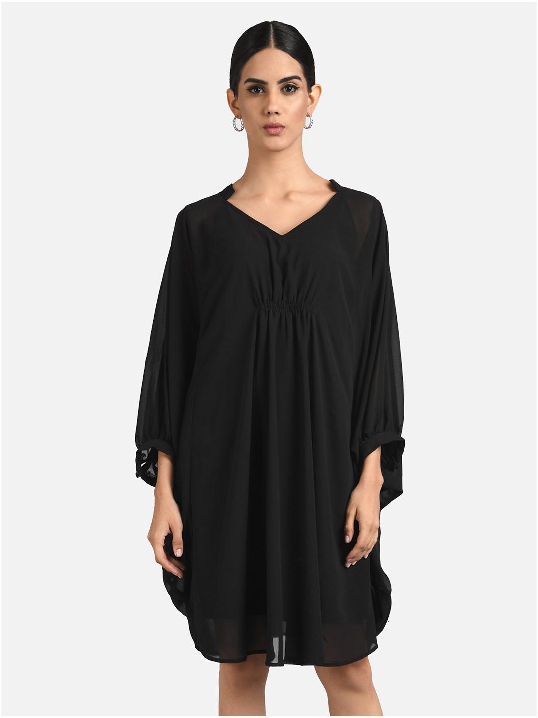 Buy ATTIC SALT Women Black Georgette Loose Fit A Line Dress - Dresses ...