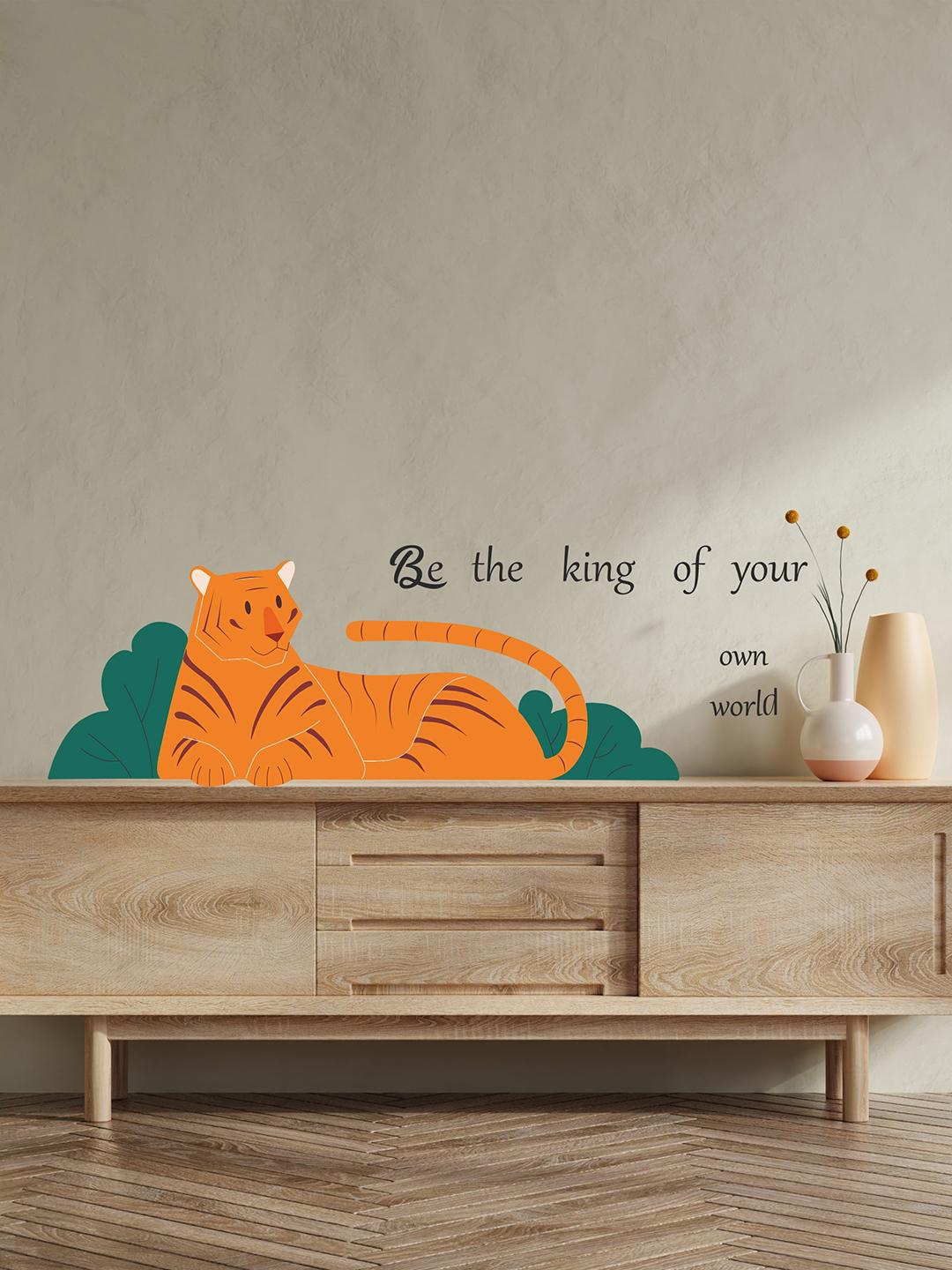 Buy RANGOLI Orange & Green Tiger Self Adhesive Wall Sticker - Decals ...