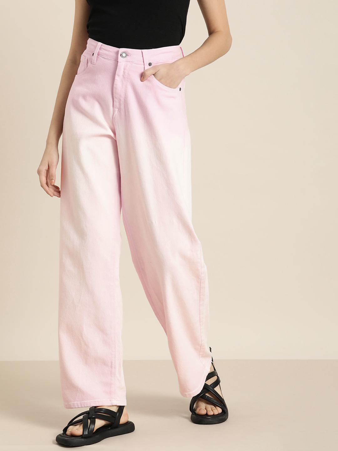 Buy Moda Rapido Women Pink Relaxed Fit High Rise Stretchable Jeans ...