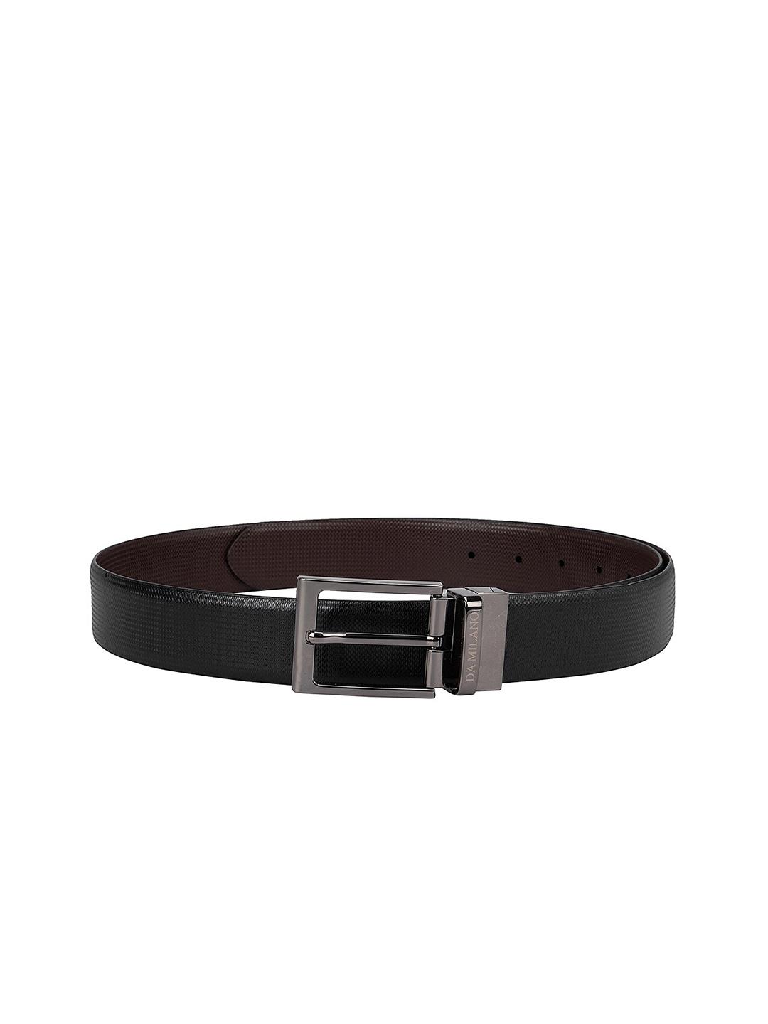 Buy Da Milano Men Black & Brown Textured Leather Belt - Belts for Men ...