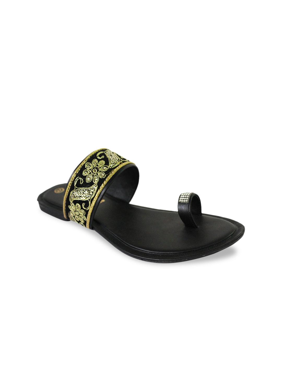 Buy WALK N STYLE COLLECTION Women Black Embellished Ethnic One Toe ...