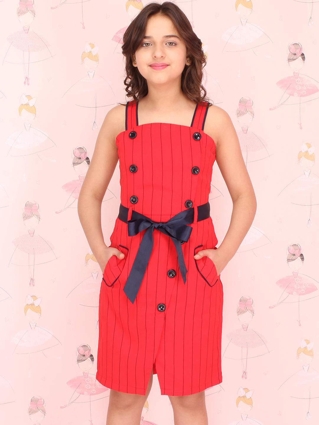 Buy CUTECUMBER Girls Red Checked Georgette Sheath Dress - Dresses for ...