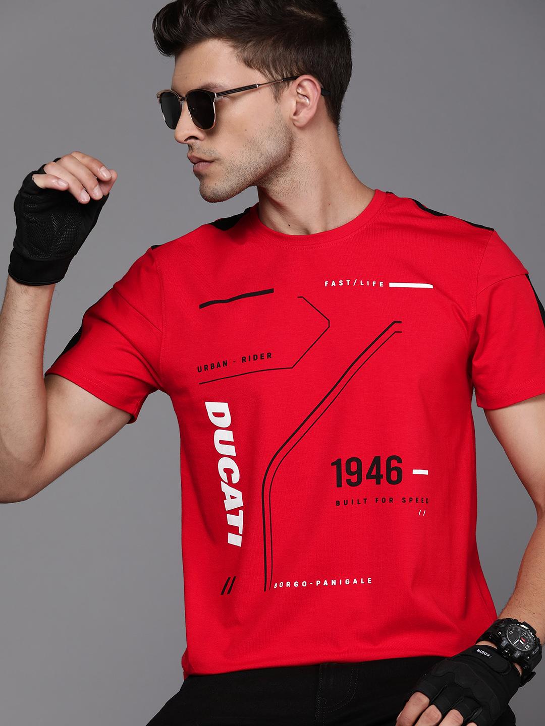 Buy Ducati Men Red & White Brand Logo Printed T Shirt - Tshirts for Men ...