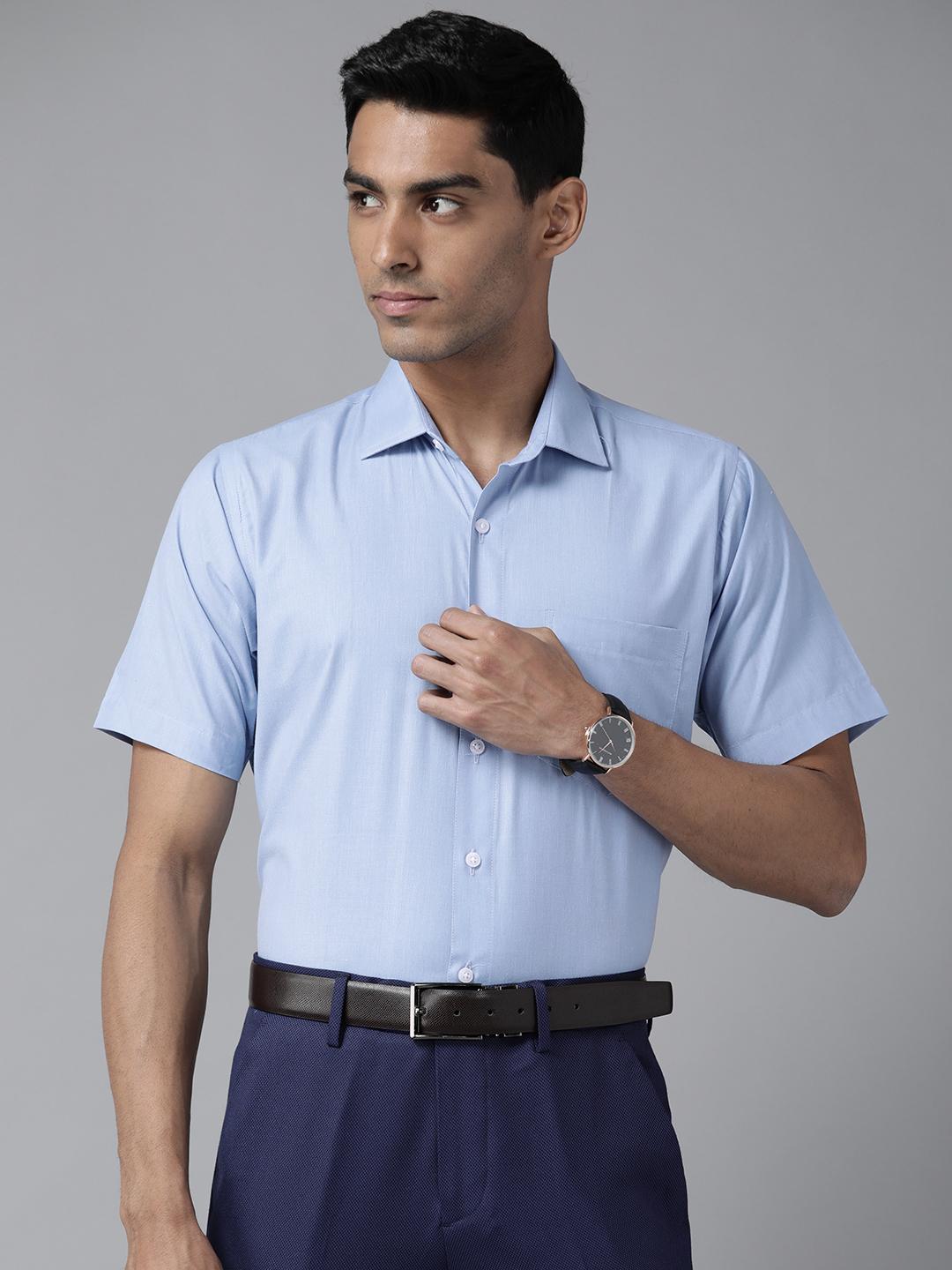 Buy Shaftesbury London Men Blue Smart Slim Fit Semiformal Shirt ...