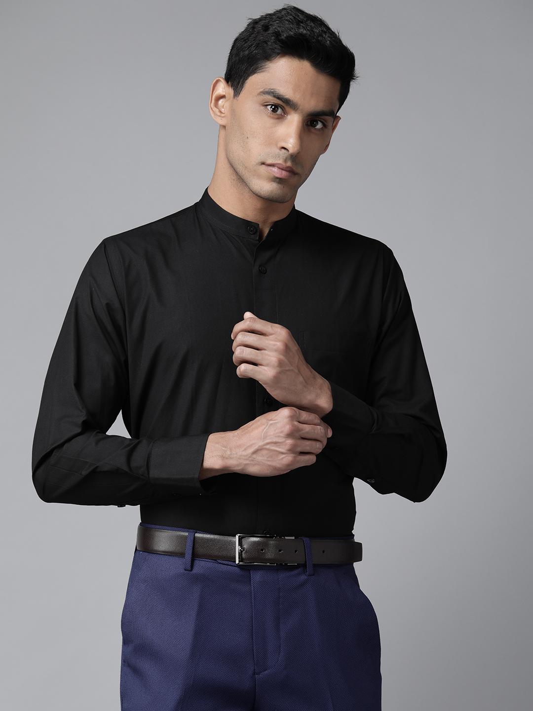 Buy Shaftesbury London Men Black Pure Cotton Smart Slim Fit Formal ...