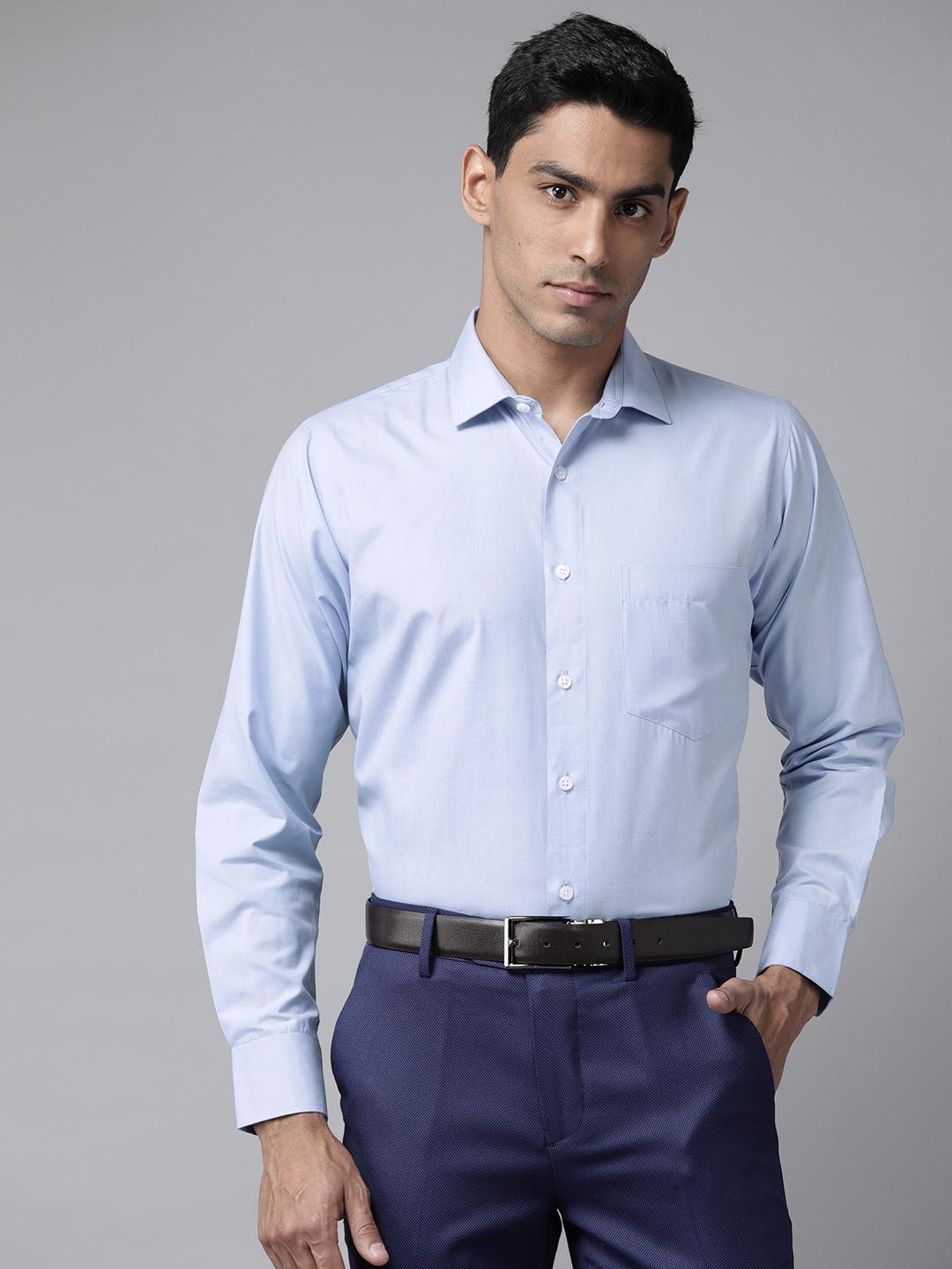 Buy Shaftesbury London Men Blue Cotton Smart Slim Fit Formal Shirt ...