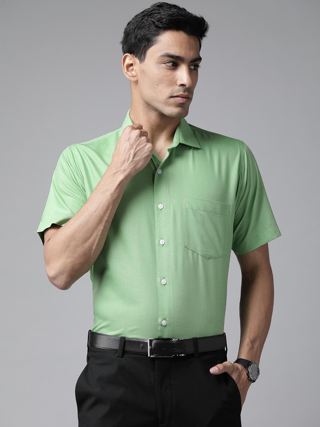 Buy Shaftesbury London Men Green Smart Slim Fit Semiformal Shirt ...