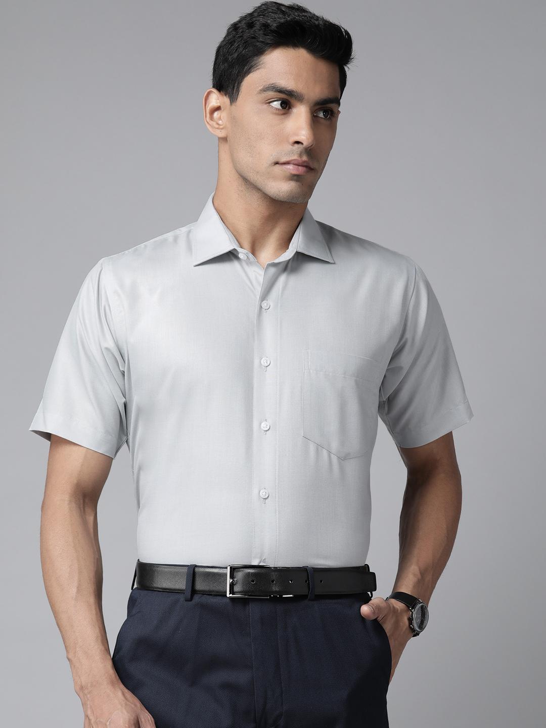 Buy Shaftesbury London Men Grey Smart Slim Fit Semiformal Shirt ...