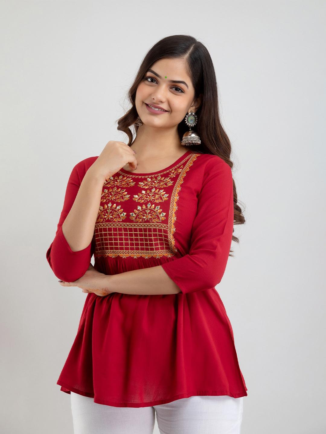 Buy Women Touch Maroon Embroidered Top - Tops for Women 17321452 | Myntra