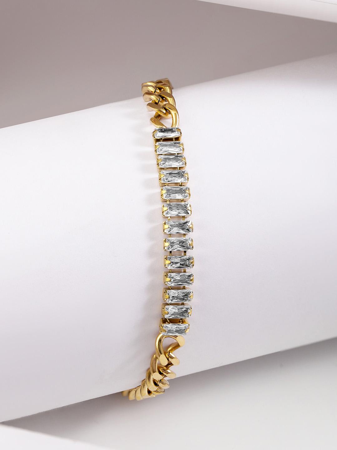 Buy Rubans Voguish 18k Gold Plated Stainless Steel Crystal Studded Demi ...