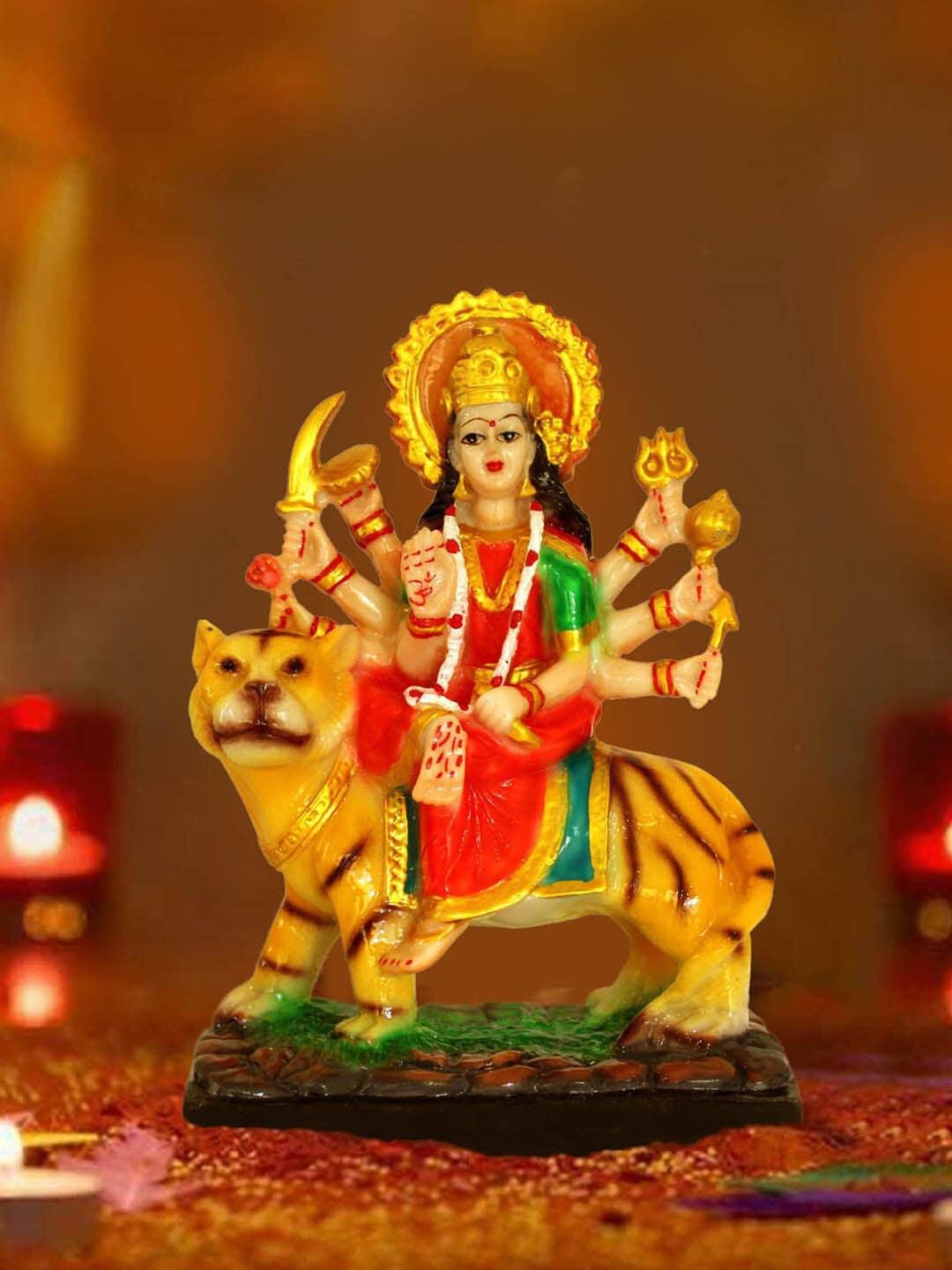 Buy TIED RIBBONS Goddess Nav Durga Devi Sherawali Mata Yellow Polyresin ...