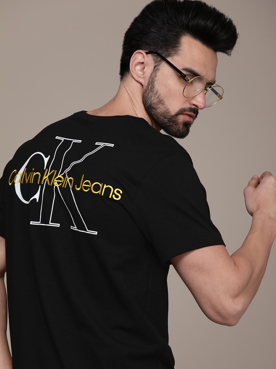 Buy Calvin Klein Jeans Men Black & White Printed Slim Fit T Shirt ...