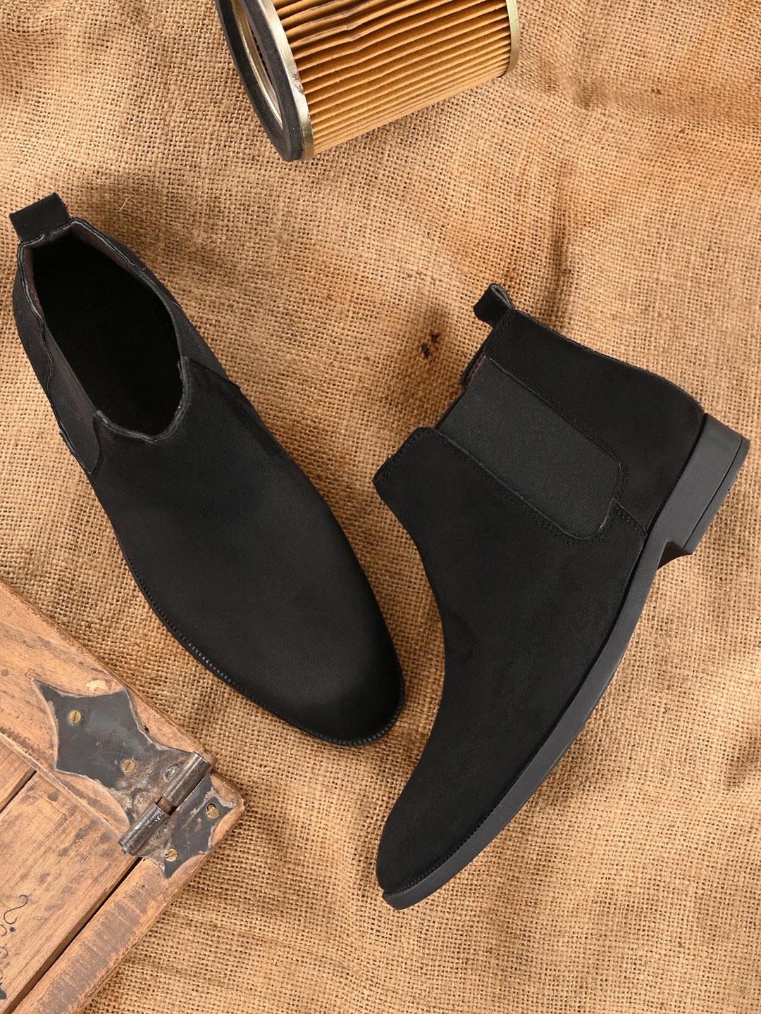 Buy AfroJack Men Black Solid Mid Top Flat Chelsea Boots - Boots for Men ...