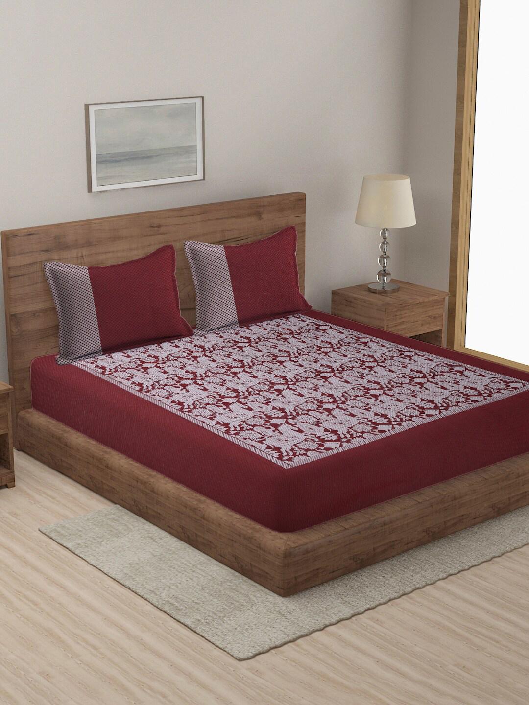 Buy MULTITEX Red Cotton Printed Double King Bed Cover With Pillow Cover ...