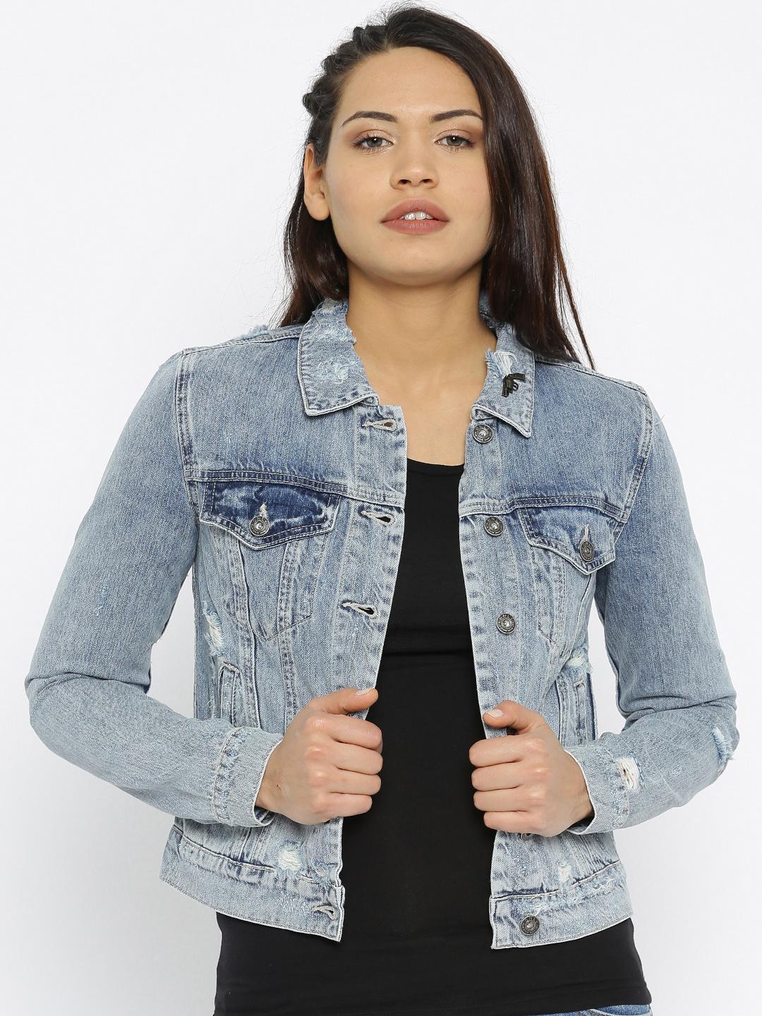 Buy ONLY Blue Ripped Denim Jacket - Jackets for Women 1741943 | Myntra