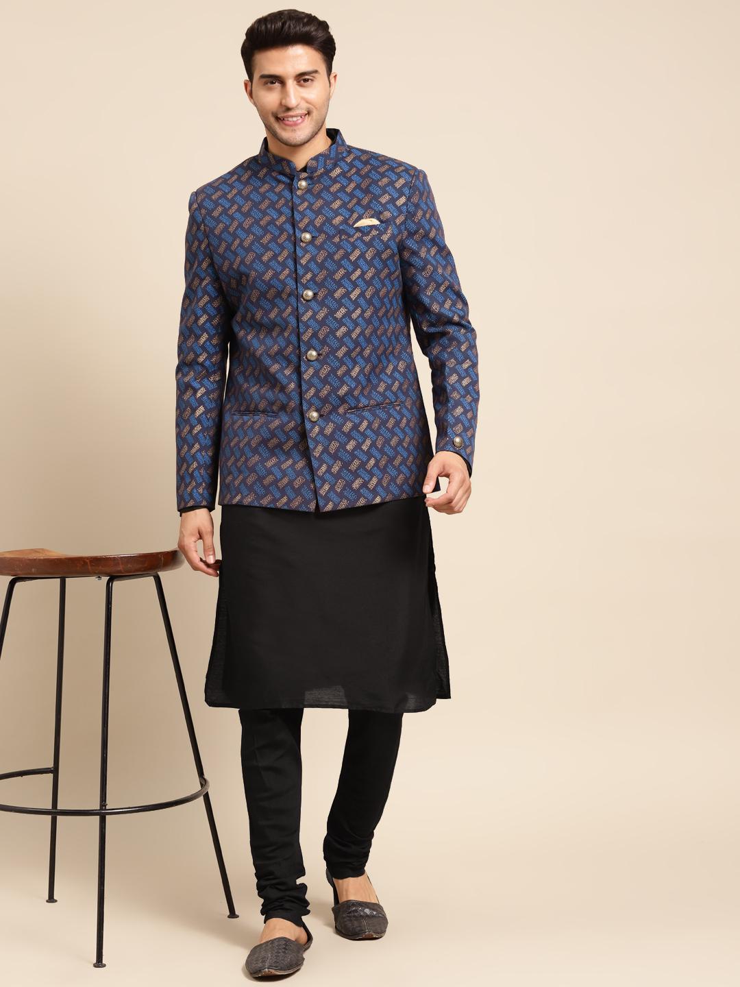 Buy KISAH Men Kurta Churidar & Jodhpuri Bandhgala Blazer Suit Set ...