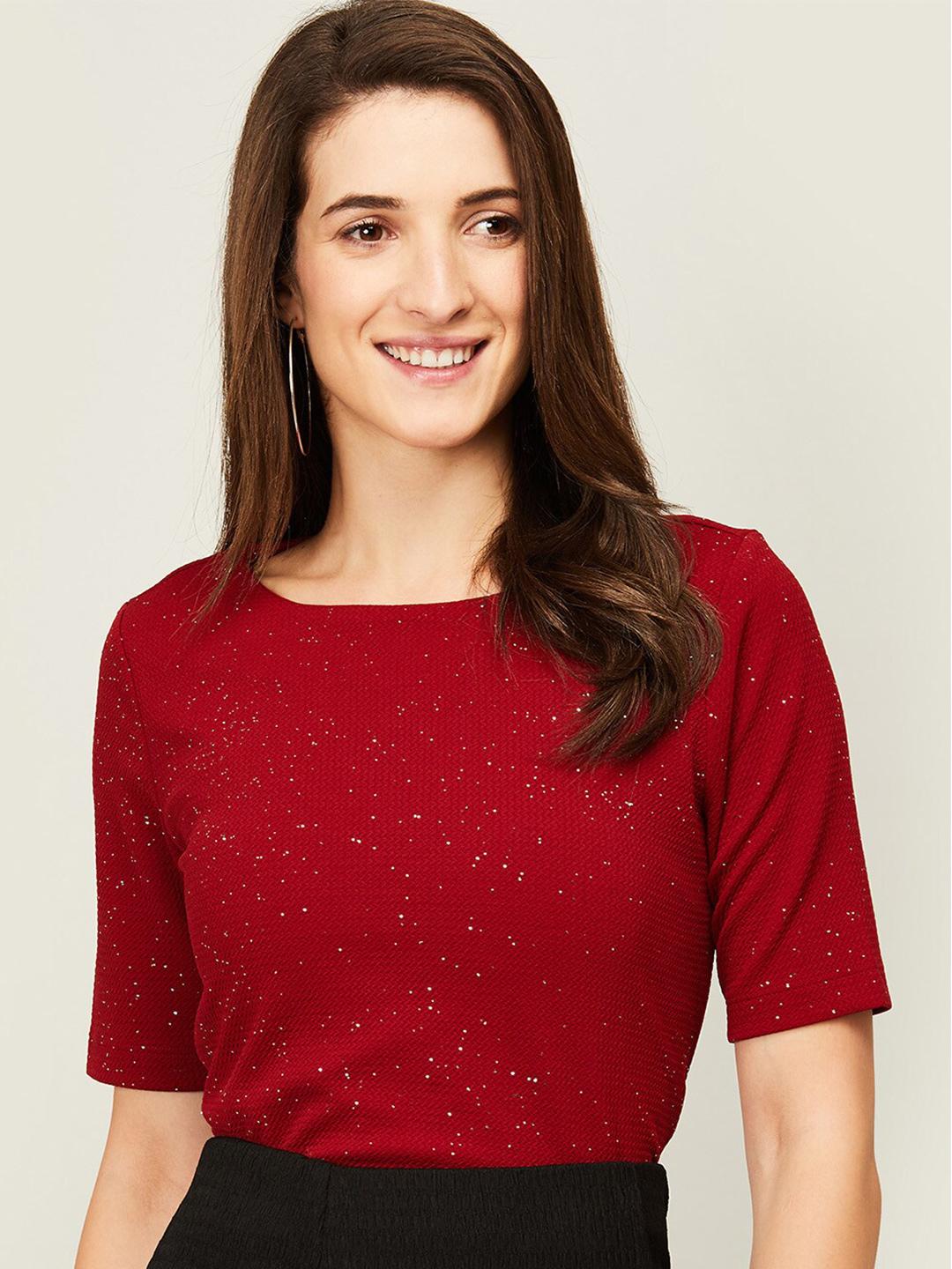 Buy CODE By Lifestyle Women Red Embellished Top - Tops for Women ...