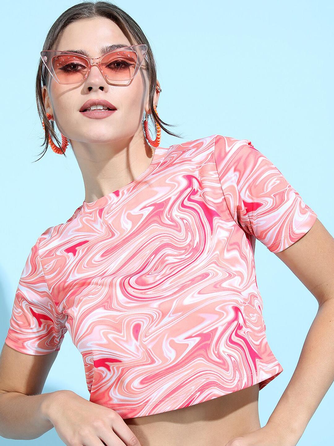 Buy Tokyo Talkies Coral Abstract Printed Crop Top - Tops for Women ...