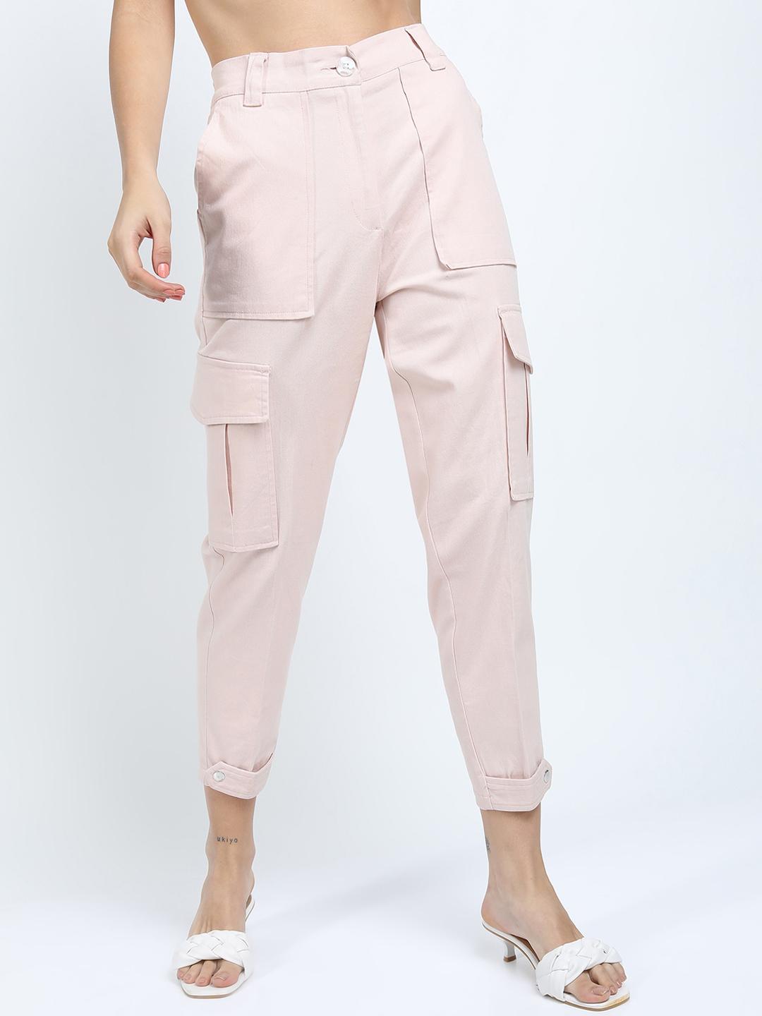 Buy Tokyo Talkies Women Pink Tapered Fit Cargos Trousers - Trousers for ...